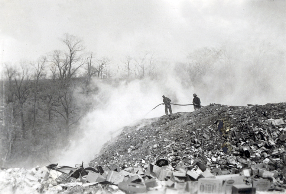Firemen Spraying Water on a Fire at the Martinsburg City Dump - Westphal
