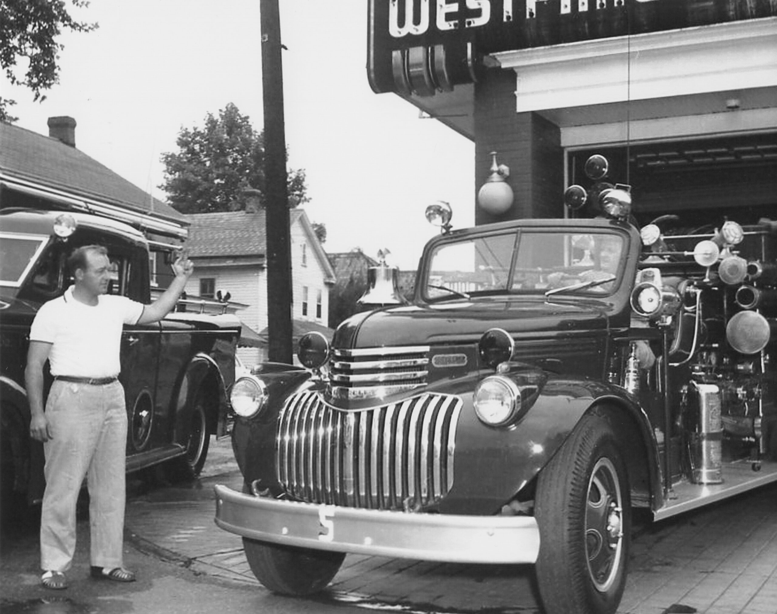 Gochenour & Johnson Outside Station 5 with the 1944 Chevy OREN - Westphal
