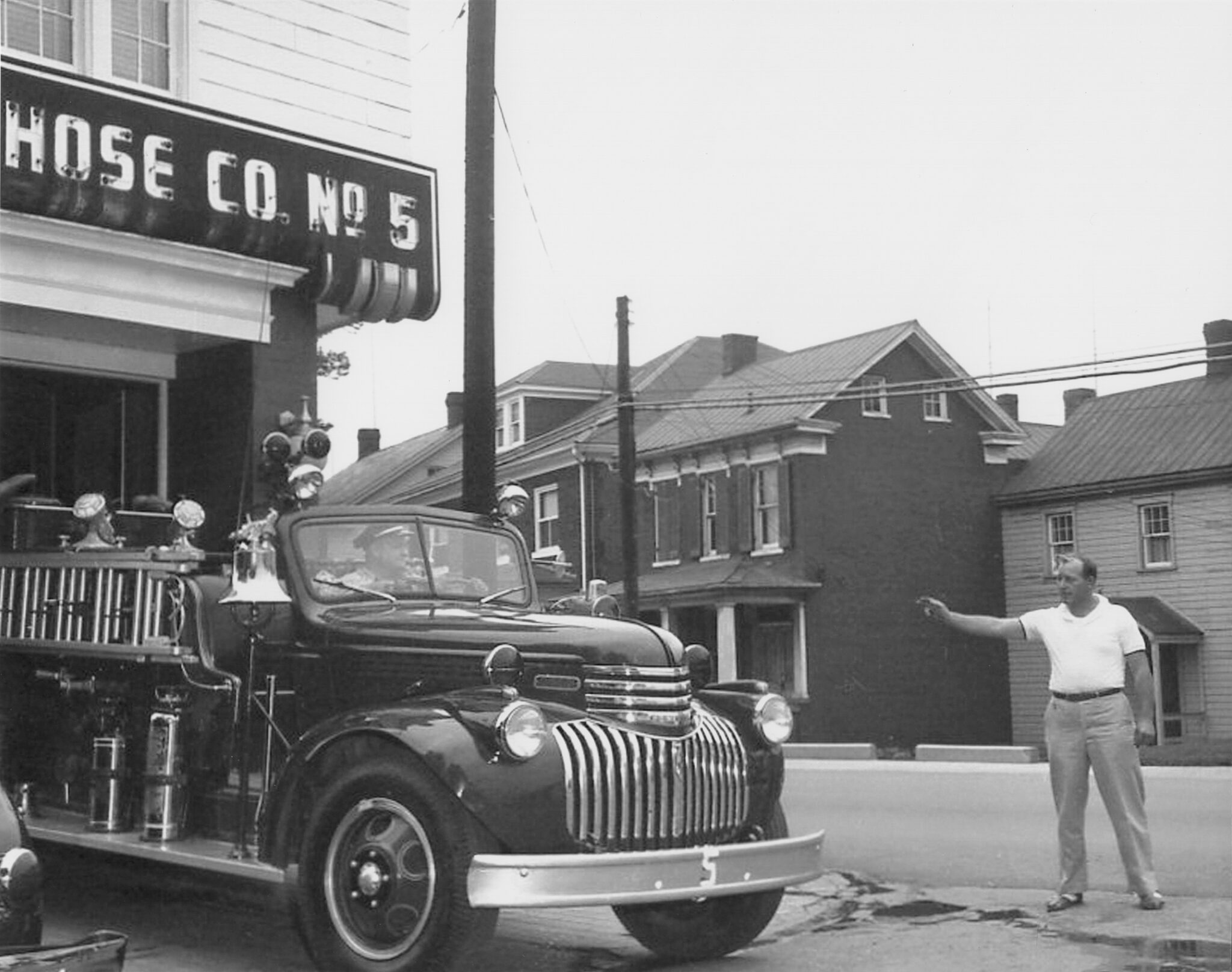 Gochenour & Johnson Outside Station 5 with the 1944 Chevy OREN - Westphal
